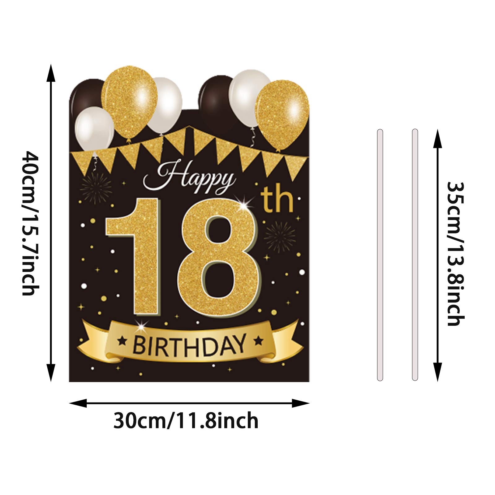 Large Happy 18th Birthday Party Yard Sign Black Gold 18 Birthday Yard Signs with Stakes and Outdoor Lawn Decorations