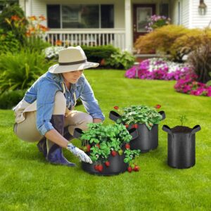 iPower 20 Gallon (Pack of 5) Plant Grow Bags Thickened Nonwoven Aeration Fabric Pots Heavy Duty Durable Container, Strap Handles for Garden, Black