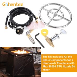 gohantee Fire Ring Burner Valve Assembly Kit, 12 inch Stainless Steel Fire Pit Installation Kit for Propane Gas, Replacement Parts for Propane Gas Fire Pit, Outdoor Fireplaces 90000 BTU