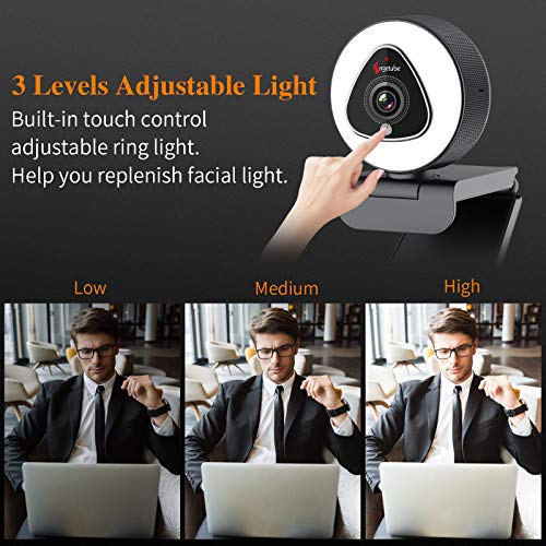 Streaming Webcam with Light - 1080P Autofocus HD USB Gaming Web Camera with Microphone for Computer Laptop Angetube Digital Zoom PC Camera for Desktop|Mac|Windows|Xbox|Twitch|Skype|Google Meet|Zoom