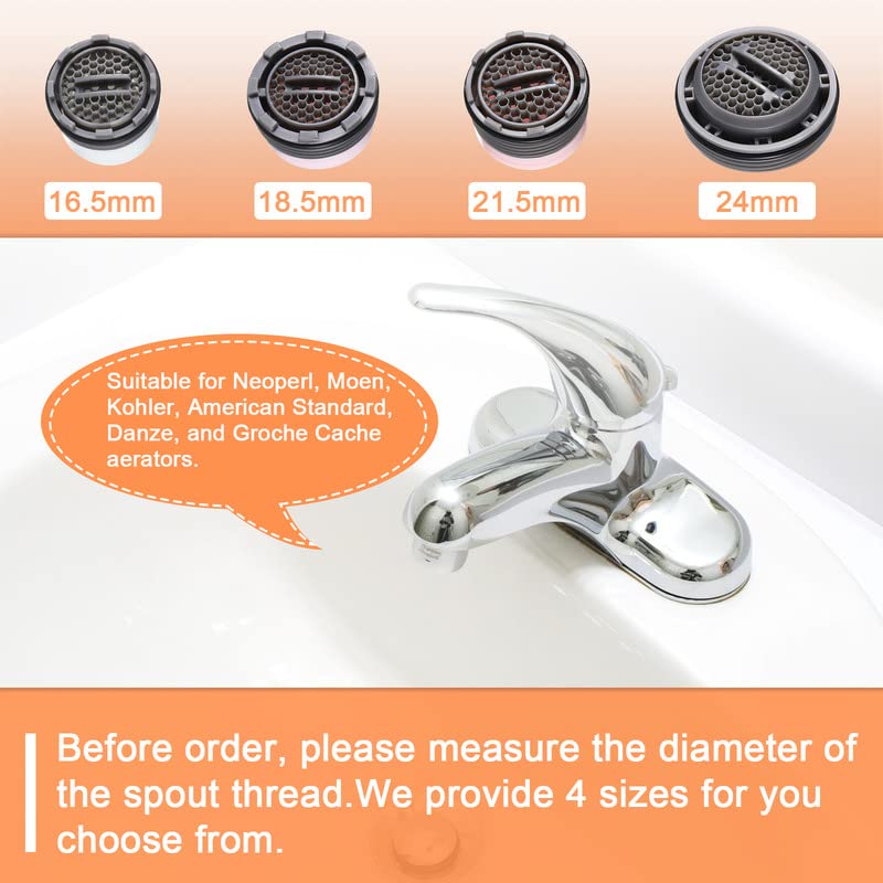 12 Pieces Faucet Aerator Replacement for Sink Aerators and 5 Pieces Faucet Aerator Key Wrenches Removal Tool M 16.5 mm 18.5 mm 21.5 mm 24 mm Tap Aerators Flow Restrictor for Bathroom Kitchen