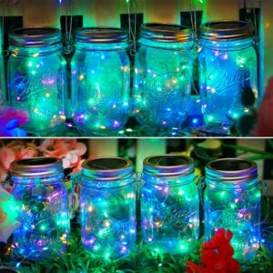 Solar Mason Jar Lights [Updated], 8 Pack 20 LED Waterproof Fairy Firefly Jar Lids String Lights with Hangers(NO Jars), Patio Yard Garden Wedding Decoration - Colorful