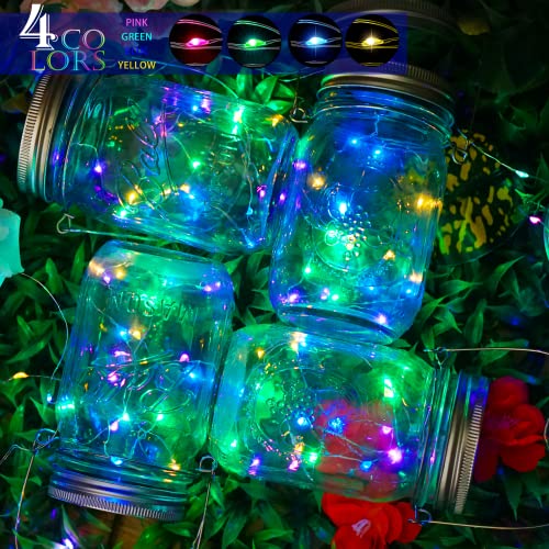 Solar Mason Jar Lights [Updated], 8 Pack 20 LED Waterproof Fairy Firefly Jar Lids String Lights with Hangers(NO Jars), Patio Yard Garden Wedding Decoration - Colorful