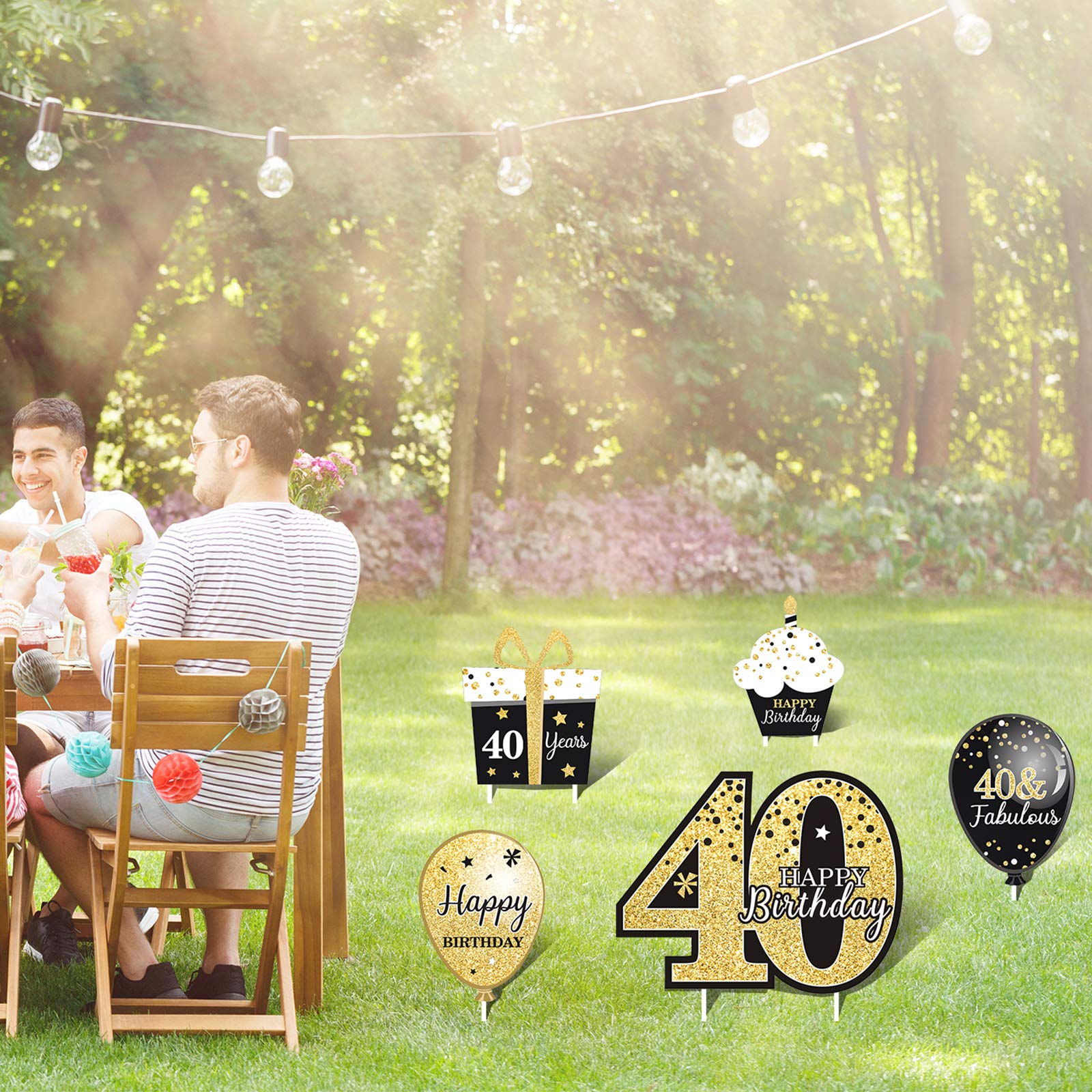 Happy 40th Birthday Party Yard Sign Set of 8 Black Gold 40 Birthday Yard Signs with Stakes and Outdoor Lawn Decorations