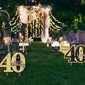 Happy 40th Birthday Party Yard Sign Set of 8 Black Gold 40 Birthday Yard Signs with Stakes and Outdoor Lawn Decorations