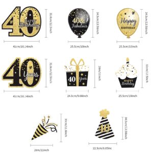 Happy 40th Birthday Party Yard Sign Set of 8 Black Gold 40 Birthday Yard Signs with Stakes and Outdoor Lawn Decorations