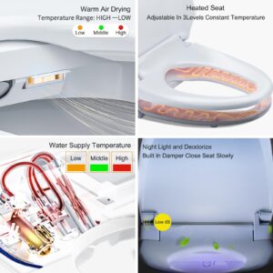 ZMJH ZMA102 Bidet Toilet Seat, Elongated Smart Unlimited Warm Water, Vortex Wash, Electronic Heated, Warm Air Dryer, Rear and Front Wash, LED Light, Need Electricity, White, (Elongated)