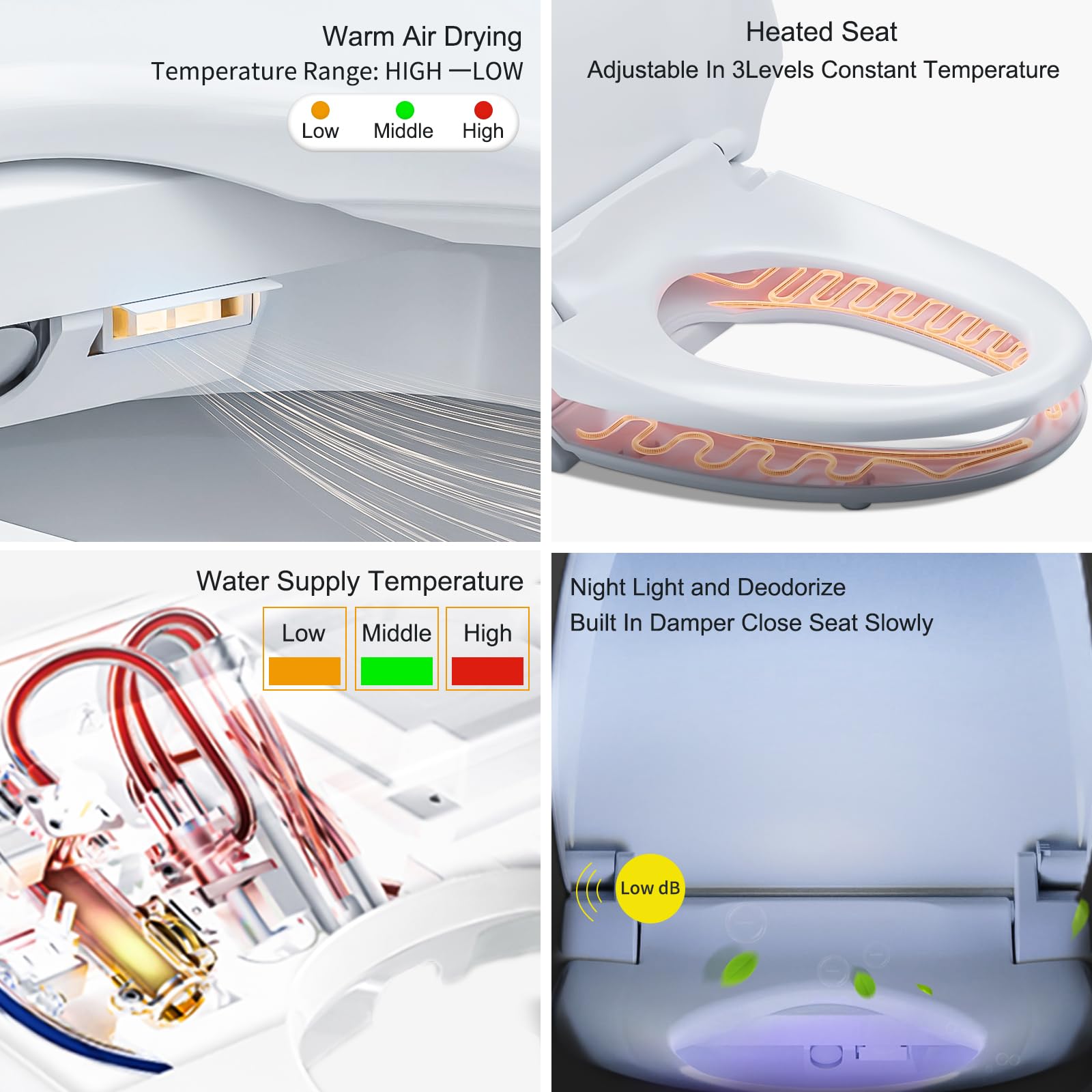 ZMJH ZMA102 Bidet Toilet Seat, Elongated Smart Unlimited Warm Water, Vortex Wash, Electronic Heated, Warm Air Dryer, Rear and Front Wash, LED Light, Need Electricity, White, (Elongated)