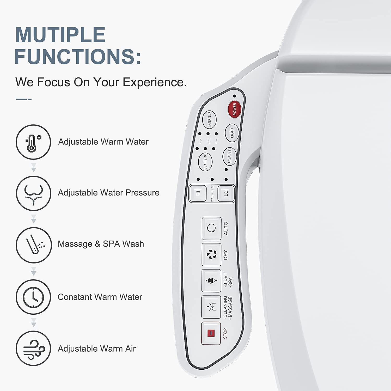 ZMJH ZMA102 Bidet Toilet Seat, Elongated Smart Unlimited Warm Water, Vortex Wash, Electronic Heated, Warm Air Dryer, Rear and Front Wash, LED Light, Need Electricity, White, (Elongated)