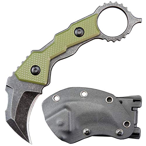 Ccanku C1695 Fixed Blade Knife, D2 Steel G10 Handle Outdoor Survival EDC Knife for Outdoor Survival,Fixed Blade Claw Knife with K Sheath (Army green)