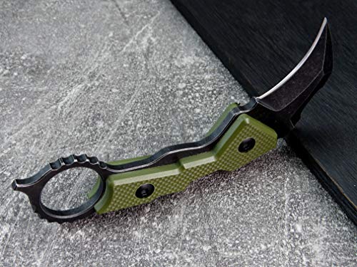 Ccanku C1695 Fixed Blade Knife, D2 Steel G10 Handle Outdoor Survival EDC Knife for Outdoor Survival,Fixed Blade Claw Knife with K Sheath (Army green)