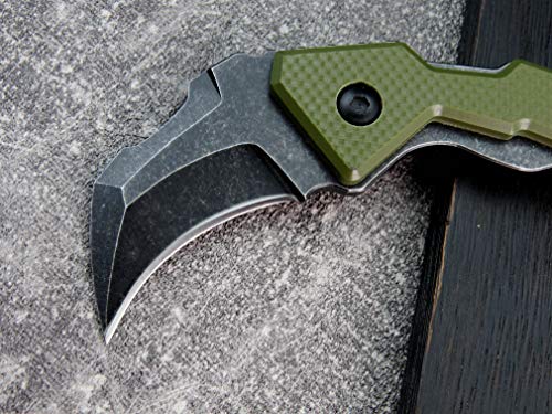 Ccanku C1695 Fixed Blade Knife, D2 Steel G10 Handle Outdoor Survival EDC Knife for Outdoor Survival,Fixed Blade Claw Knife with K Sheath (Army green)