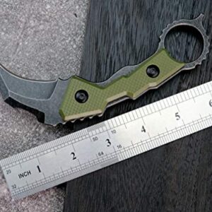 Ccanku C1695 Fixed Blade Knife, D2 Steel G10 Handle Outdoor Survival EDC Knife for Outdoor Survival,Fixed Blade Claw Knife with K Sheath (Army green)