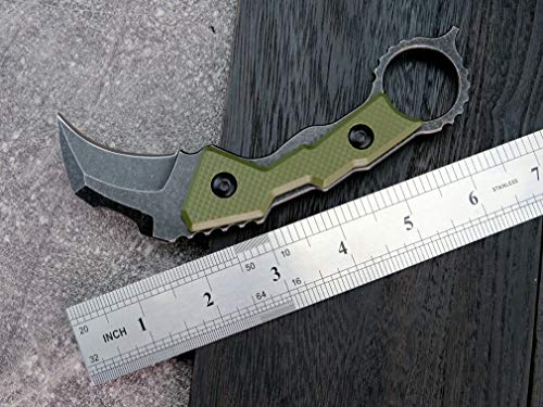 Ccanku C1695 Fixed Blade Knife, D2 Steel G10 Handle Outdoor Survival EDC Knife for Outdoor Survival,Fixed Blade Claw Knife with K Sheath (Army green)