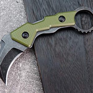 Ccanku C1695 Fixed Blade Knife, D2 Steel G10 Handle Outdoor Survival EDC Knife for Outdoor Survival,Fixed Blade Claw Knife with K Sheath (Army green)