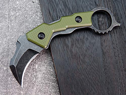 Ccanku C1695 Fixed Blade Knife, D2 Steel G10 Handle Outdoor Survival EDC Knife for Outdoor Survival,Fixed Blade Claw Knife with K Sheath (Army green)