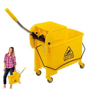 wtxx 5.28 gallon rolling cleaning mop bucket commercial restaurant with down press wringer ,removable side press wringer design (yellow), 23.5 inches l x 10.75 inches w x 27.5 inches h