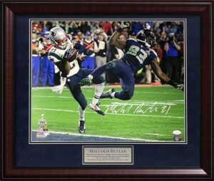 malcolm butler autograph photo super bowl xlix interception 23×27 jsa authentication - autographed nfl photos