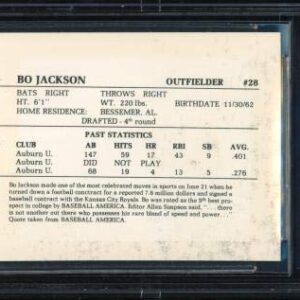 Bo Jackson Autographed 1986 Time Out Sports Rookie Card #10 Memphis Chicks Auto Grade 10 Beckett BAS Stock #187401 - Football Slabbed Autographed Rookie Cards