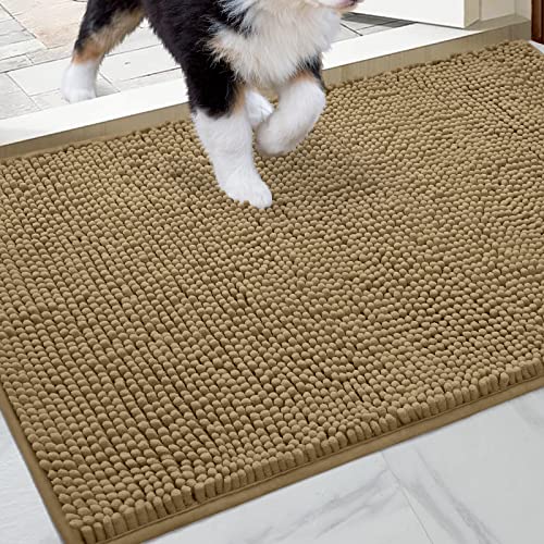 HOMEIDEAS Absorbent Chenille Door Mat Indoor, 24“x36”, Dirt Trapper Machine Washable Non Slip Throw Rugs for Entryway, Entrance, Mud Room, Thick Welcome Doormat, Taupe