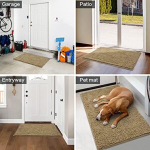 HOMEIDEAS Absorbent Chenille Door Mat Indoor, 24“x36”, Dirt Trapper Machine Washable Non Slip Throw Rugs for Entryway, Entrance, Mud Room, Thick Welcome Doormat, Taupe