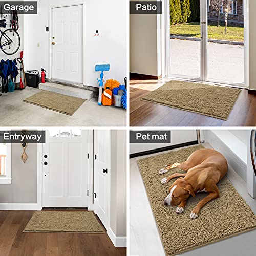 HOMEIDEAS Absorbent Chenille Door Mat Indoor, 24“x36”, Dirt Trapper Machine Washable Non Slip Throw Rugs for Entryway, Entrance, Mud Room, Thick Welcome Doormat, Taupe