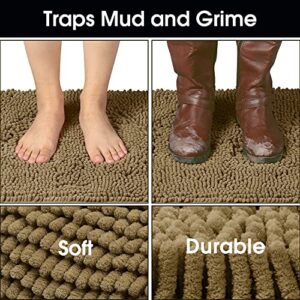 HOMEIDEAS Absorbent Chenille Door Mat Indoor, 24“x36”, Dirt Trapper Machine Washable Non Slip Throw Rugs for Entryway, Entrance, Mud Room, Thick Welcome Doormat, Taupe