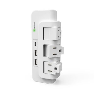 usb outlet extender surge protector with rotating outelt, 540 joules, swiver power strip 3 outlet with 3 usb ports(1 usb c) for home,office,travel,white, etl listed