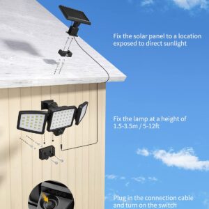 Solar Lights for Outside, WL5000 Motion Activated Security Lights, Separate Solar Panel, 3 Adjustable Head 270° Wide Lighting Angle, IP65 Waterproof Wall Lamp for Porch Yard Garage, 2 Packs