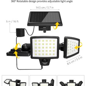 Solar Lights for Outside, WL5000 Motion Activated Security Lights, Separate Solar Panel, 3 Adjustable Head 270° Wide Lighting Angle, IP65 Waterproof Wall Lamp for Porch Yard Garage, 2 Packs