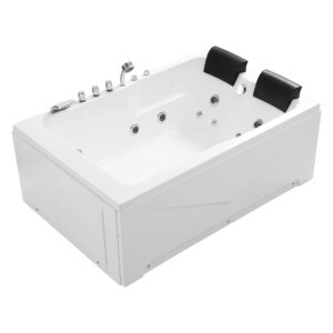 Empava 2 Person Whirlpool Bathtub,71” Whirlpool Tubs with 16 Jets,Jetted bathtub,Acrylic SPA Bath Tub,2 Person Hydro Massage Bathtub with Right Drain,3-Side Apron,White