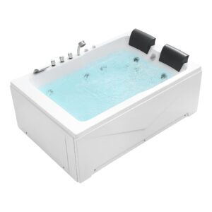 Empava 2 Person Whirlpool Bathtub,71” Whirlpool Tubs with 16 Jets,Jetted bathtub,Acrylic SPA Bath Tub,2 Person Hydro Massage Bathtub with Right Drain,3-Side Apron,White