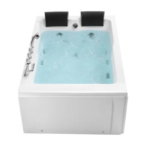 Empava 2 Person Whirlpool Bathtub,71” Whirlpool Tubs with 16 Jets,Jetted bathtub,Acrylic SPA Bath Tub,2 Person Hydro Massage Bathtub with Right Drain,3-Side Apron,White