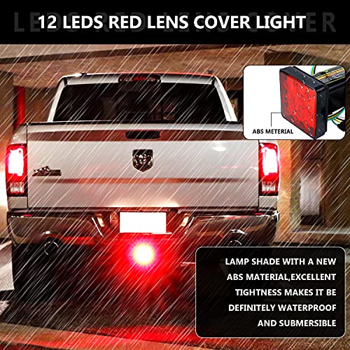 Cenipar Trailer Hitch Receiver Cover with 12 LEDs Red Brake Light with 2" Receiver for Towing Truck RV and SUV