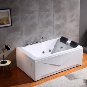 Empava 2 Person Whirlpool Bathtub,71” Whirlpool Tubs with 16 Jets,Jetted bathtub,Acrylic SPA Bath Tub,2 Person Hydro Massage Bathtub with Right Drain,3-Side Apron,White