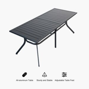 PURPLE LEAF 9 Pieces Outdoor Patio Dining Set with 8 Folding Portable Chairs and 1 Rectangle Aluminum Table, Foldable Adjustable High Back Reclining Chairs with Soft Cotton-Padded Seat, Grey