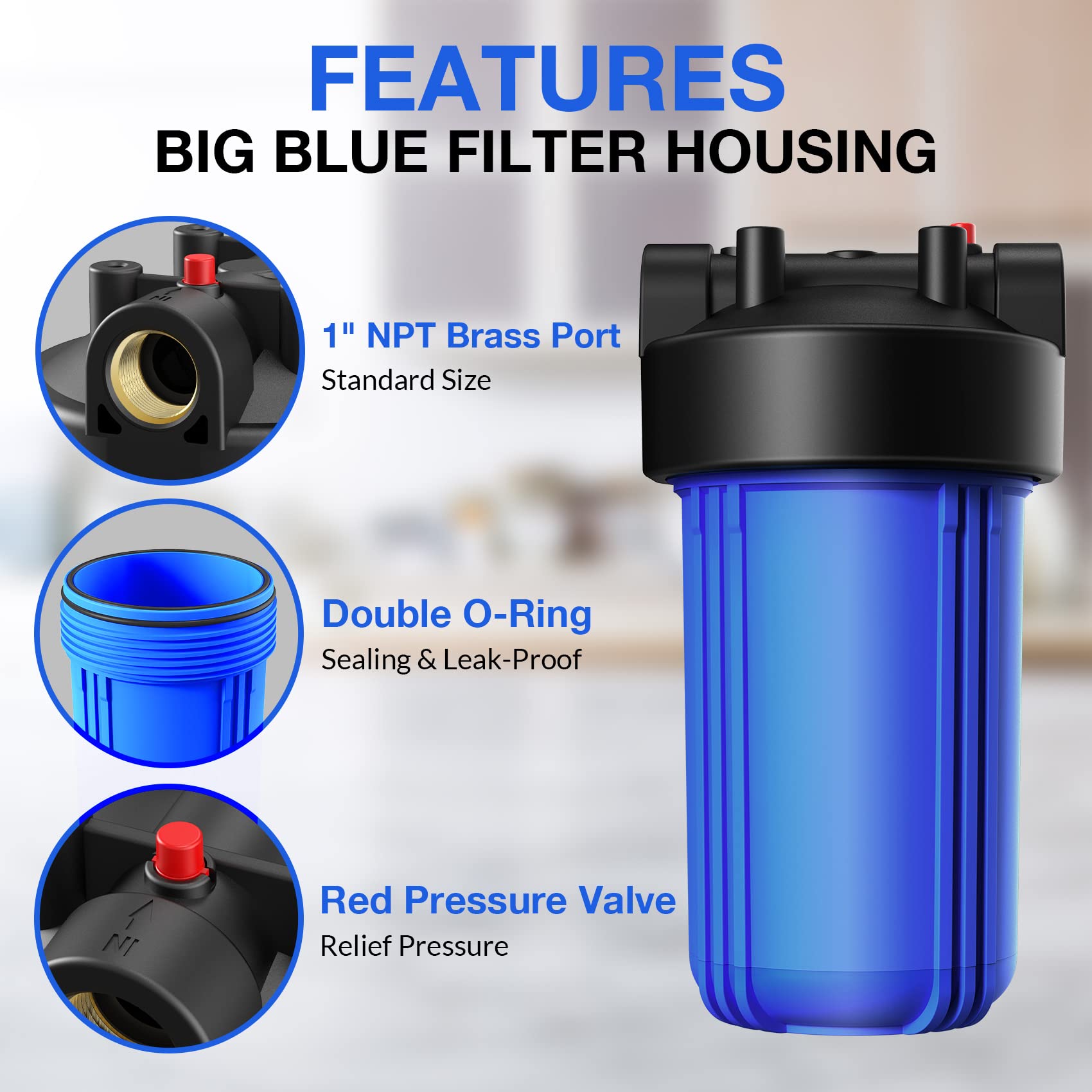 SimPure Upgrade Whole House Water Filter Housing DB10P (1-Set) and 5 Micron 10" x 4.5" Sediment Water Filter (4-Pack)