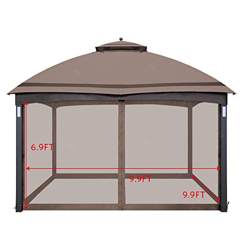 EasyLee Universal 10x 10 Gazebo Replacement Mosquito Netting, 4-Panel Netting Walls for Patio with Zippers (Brown)