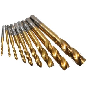 Yakamoz 9pcs Machine Screw Tap Set Titanium Spiral Flute Drill Taps Metric M2 M2.5 M3 M4 M5 M6 M8 M10 M12 Thread Tapping Tool