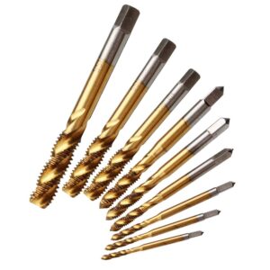 Yakamoz 9pcs Machine Screw Tap Set Titanium Spiral Flute Drill Taps Metric M2 M2.5 M3 M4 M5 M6 M8 M10 M12 Thread Tapping Tool