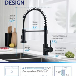 LUFEIDRA Black Kitchen Faucet with Sprayer-High Arc Kitchen Faucets Single Hole 304 Stainless Steel Kitchen Sink Faucet, Efficient Cleaning Faucet for Bar Sink Commercial Modern rv, Matte Black