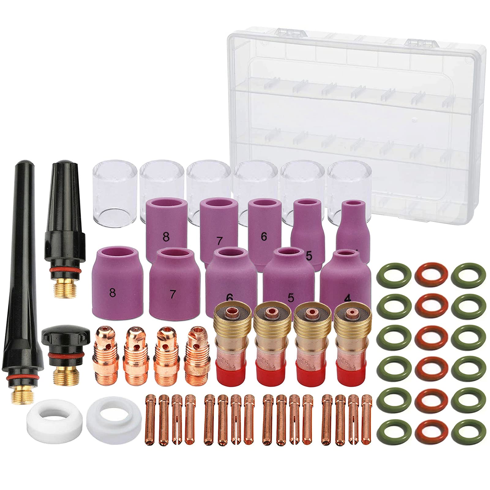 63PCS TIG Welding Torch Stubby Gas Lens #10 Pyrex Glass Cup Kit for WP-17/18/26