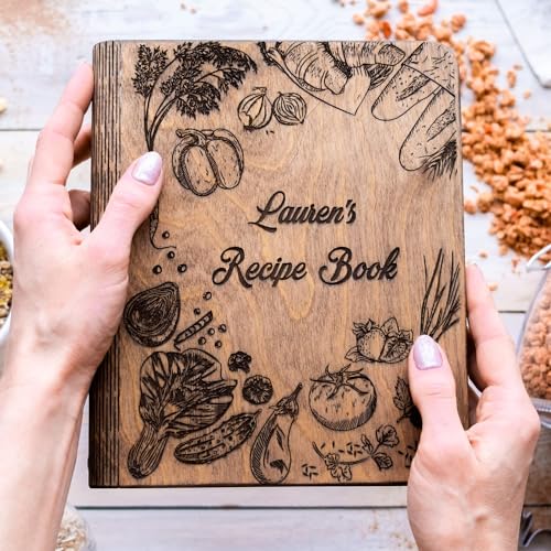 ENJOY THE WOOD Wooden Blank Recipe Book Binder - Personalized Recipe Notebook - Family Cookbook Journal Custom Sketchbook To Write In Organizer by Enjoy The Wood (Medium (A5), Peppers)