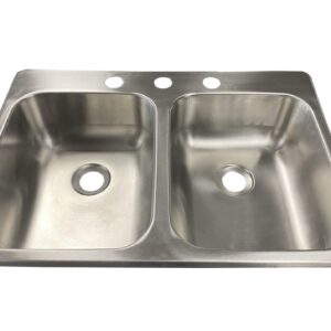 Class A Customs | 25" X 17" X 5" Stainless Steel Double Bowl Sink | 300 Series Stainless Steel | RV Camper Motor Home Sink | Concession Sink