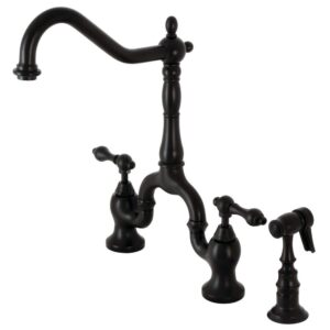 kingston brass ks7750albs english country bridge kitchen faucet, matte black 8 x 8.25 x 14.5