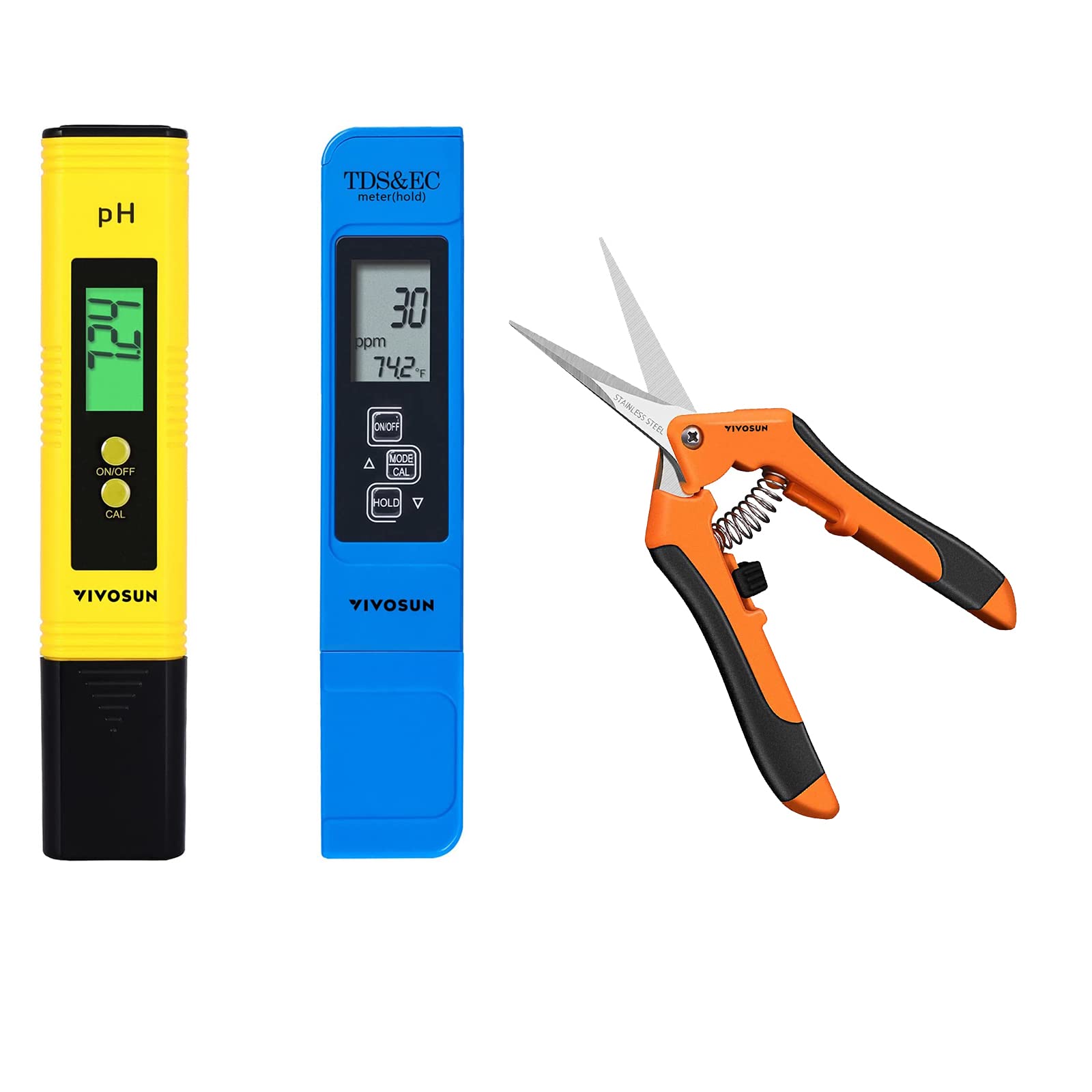 VIVOSUN pH and TDS Meter Combo and 6.5 Inch Gardening Hand Pruner Pruning Shear with Straight Stainless Steel Blades Orange