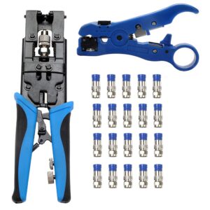 tls.eagle coax cable crimping kit adjustable tool set coaxial cable crimping tool for rg59 rg6 f bnc rca with 20 pcs f compression connectors