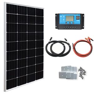 xinpuguang solar panel 150 watt 12v monocrystalline solar kit with 20a charge controller,extension cable,mounting brackets off grid for rv,boat,battery,camper, home (150w solar panel kit)