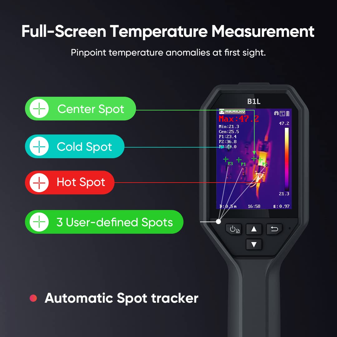 HIKMICRO B1L 160 x 120 IR Resolution Thermal Imaging Camera with WiFi, 25Hz Refresh Rate, 3.2" LCD Screen, Handheld 19200 Pixels Infrared Thermal Imager with High Temperature Alarm