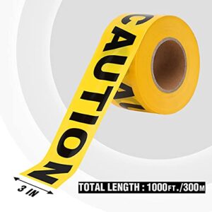 Goldblatt Caution Tape, 2 Pack Yellow Caution Tape Roll, 3 Inch x 1000 Feet, Warning Safety Tape with Bold Black Font for Construction Location/Hazardous Areas or Halloween Decorations